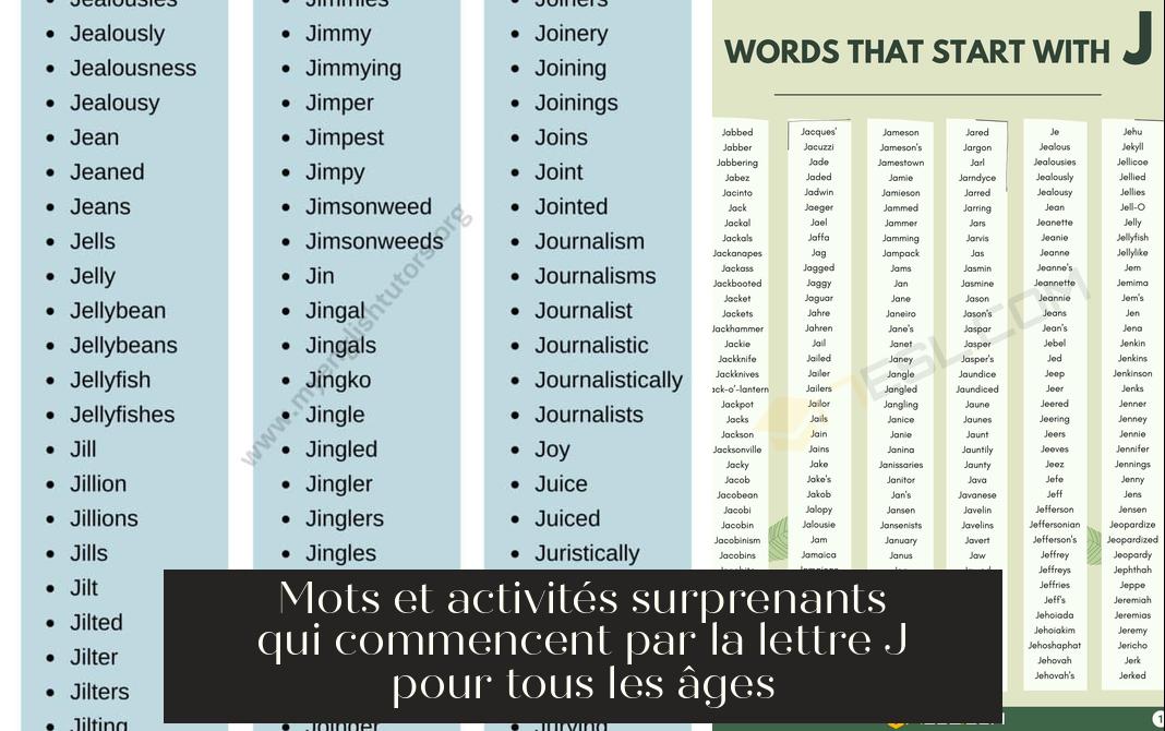 Mots et activités surprenants qui commencent par la lettre J pour tous ...